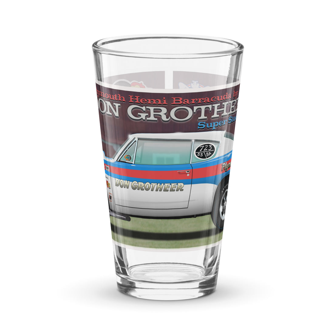 Don Grotheer 1968 Barracuda Shaker pint glass – Desktop Muscle Cars